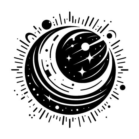 Celestial Black And White Minimalist Illustration Of A Crescent Moon Within A Circle Adorned