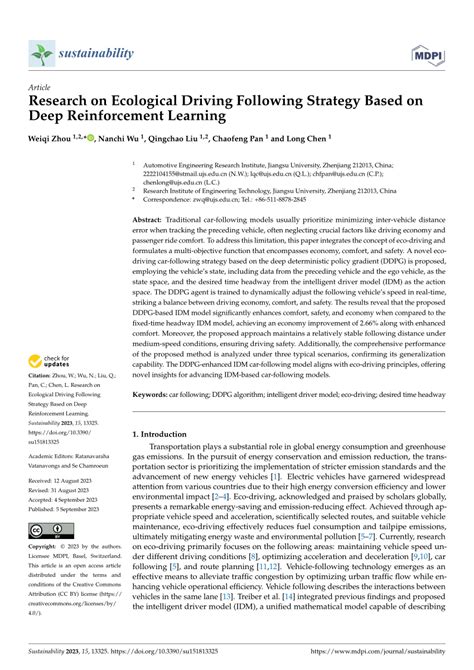 Pdf Research On Ecological Driving Following Strategy Based On Deep Reinforcement Learning