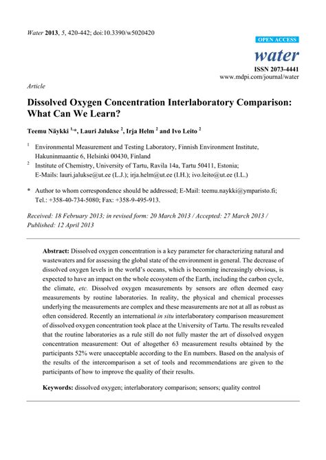 Pdf Dissolved Oxygen Concentration Interlaboratory Comparison What Can We Learn