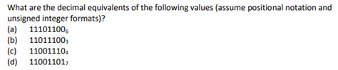 solved what are the decimal equivalents of the following
