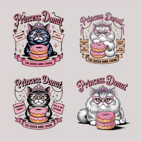 4 Princess Donut Cat Png Bundle Funny Sassy Cat Clipart Digital