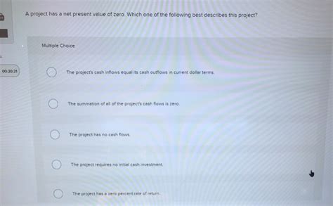 Solved A Project Has A Net Present Value Of Zero Which One Chegg