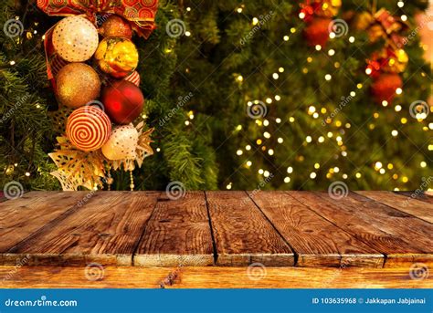 Christmas Tree Background With Decoration And Blurred Light Bokeh With