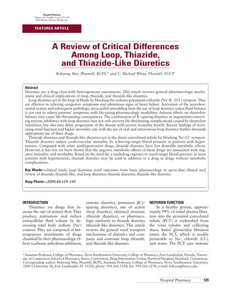 Pdf A Review Of Critical Differences Among Loop Thiazide And