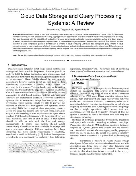 PDF Cloud Data Storage And Query Processing Systems A Review