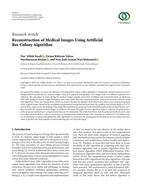 Pdf Reconstruction Of Medical Images Using Artificial Bee Colony