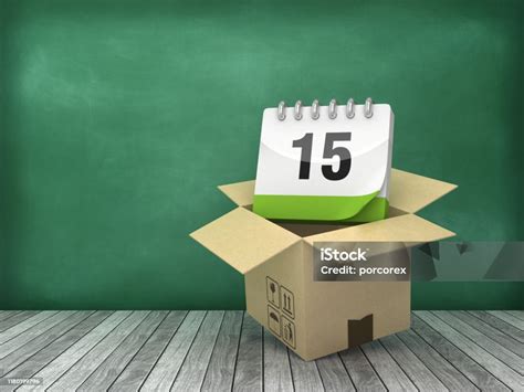 나무 바닥에 15 일 달력 골판지 상자 칠판 배경 3d 렌더링 15에 대한 스톡 사진 및 기타 이미지 15 Day 15 가정의 방 Istock