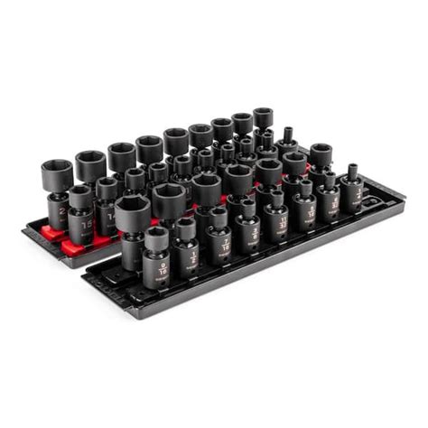Tekton 3 8 In Drive 6 Point Universal Joint Impact Socket Set With Rails And Trays 34 Piece 1