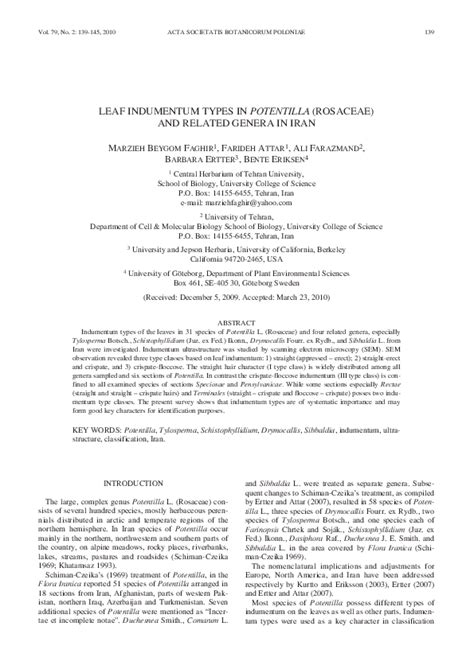 Pdf Leaf Indumentum Types In Potentilla And Related Genera In Iran