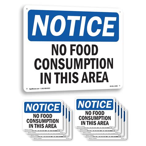 No Food Consumption In This Area Osha Notice Rigid Plastic Sign 24 Inch