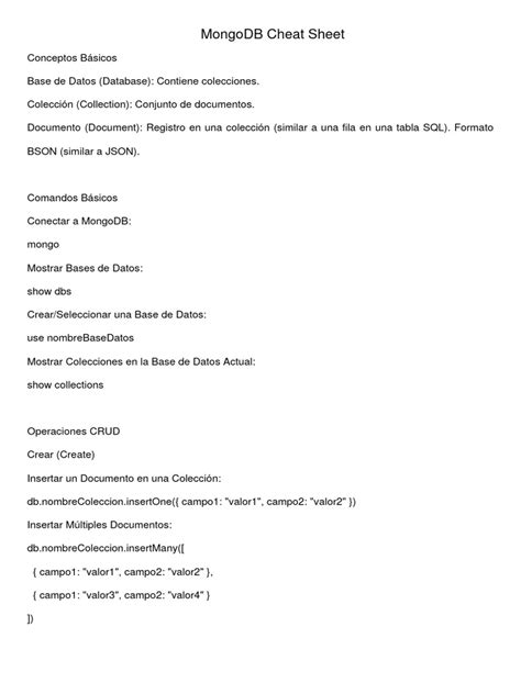 Mongodbcheatsheet Pdf Mongo Db Sql