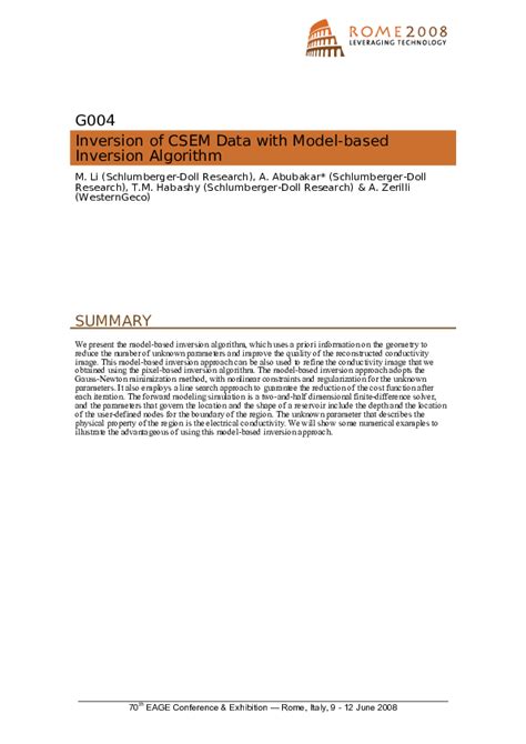Pdf Inversion Of Csem Data With Model Based Inversion Algorithm