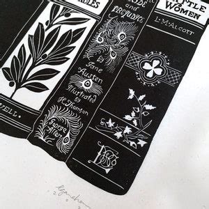 Classic Novel Book Spines Linocut Print Limited Edition Archival Art