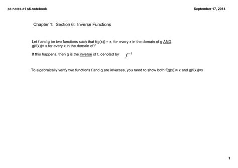 Chapter 1 Section 6 Inverse Functions