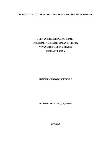 Actividad 4 Utilizando Sistemas De Control De Versiones Pdf Control De Versiones Software
