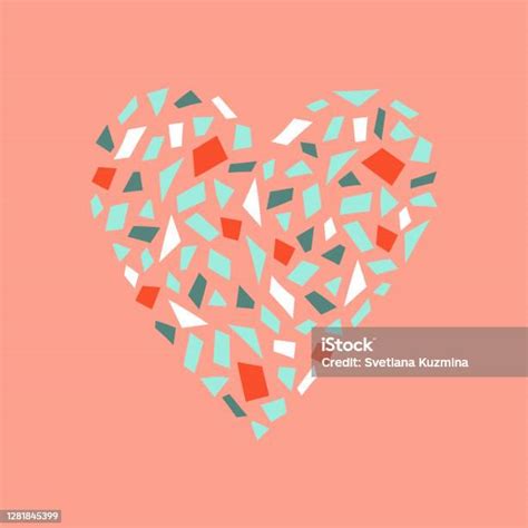 이탈리아 타일의 모자이크 모방 석조 질감에서 여러 가지 빛깔의 심장 분홍색 배경에 발렌타인 데이의 벡터 일러스트 0명에 대한 스톡 벡터 아트 및 기타 이미지 Istock
