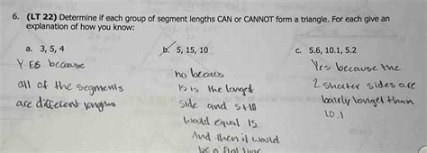 Solved 6 Lt 22 Determine If Each Group Of Segment Lengths Can Or Cannot Form A Triangle For