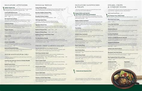 Menu At Shadowbrook Resort And Six West Restaurant Tunkhannock