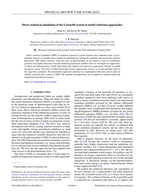Pdf Direct Statistical Simulation Of The Lorenz96 System In Model
