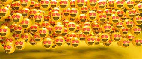 눈으로 빨간 마음을 가진 이모티콘 웃는 큰 그룹의 3d 렌더링 심장 눈 심장 얼굴 사랑 개념 웹 배너 크기입니다 노란색 배경에 대한 스톡 사진 및 기타 이미지 Istock