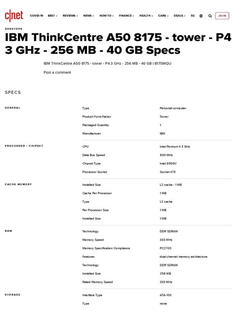Ibm Thinkcentre A50 8175 Tower P4 3 Ghz 256 Mb 40 Gb Specs Cnet Pdf Hard Disk