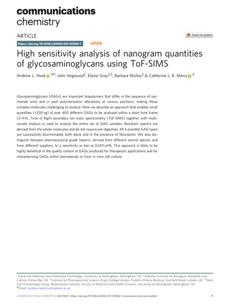 2021 Hook A L Nat Comm High Sensitivity Analysis Of Nanogram Quantities Of