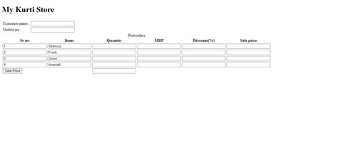 Generate Bill Using Html Css And Javascript