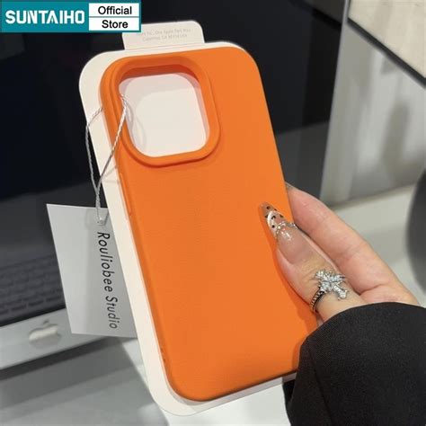 Suntaiho Simple Aesthetic Colour Casing Black Silicon Soft Shockproof Litchi Texture Phone Case