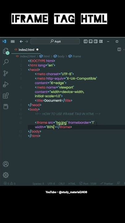 Iframe Tag In Html How To Use Iframe Tag Html Css Webdesign Shorts Youtube Trending