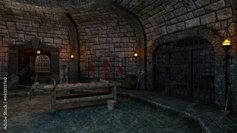 3d Illustration Of A Medieval Castle Dungeon With A Prison Cell And