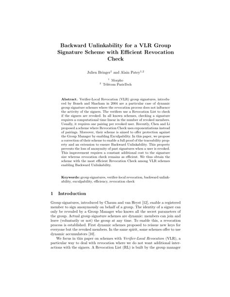 pdf backward unlinkability for a vlr group signature scheme with