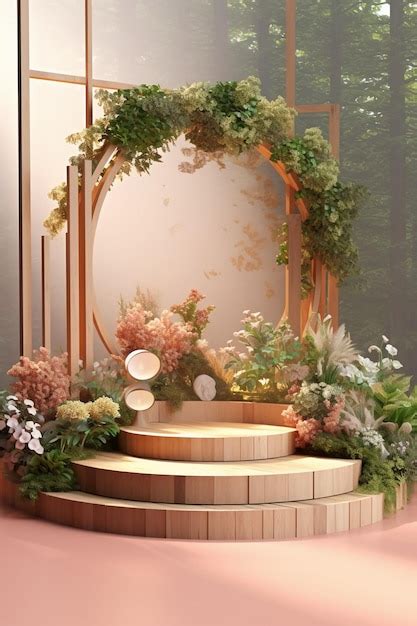 Premium Ai Image Wooden Stage Design Product Advertising Stand