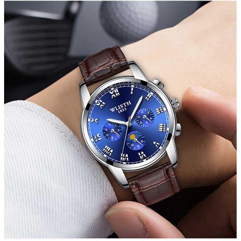 WLISTH S509 Men Quartz Wrist Watch PU Leather Strap Black