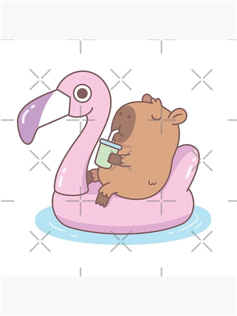 Cute Capybara Chilling On Pink Flamingo Pool Float Poster For Sale By