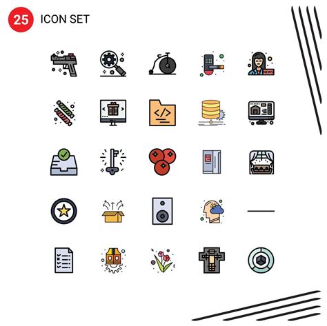 Set Of 25 Vector Filled Line Flat Colors On Grid For News Anchor Female Anchor Old Lock Hotel