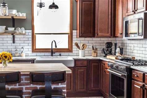 White Subway Tile Backsplash With Dark Cabinets