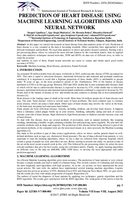 Pdf Prediction Of Heart Disease Using Machine Learning Algorithms And Neural Network
