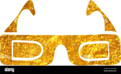 Hand Drawn 3d Glasses Icon In Gold Foil Texture Vector Illustration Stock Vector Image And Art Alamy
