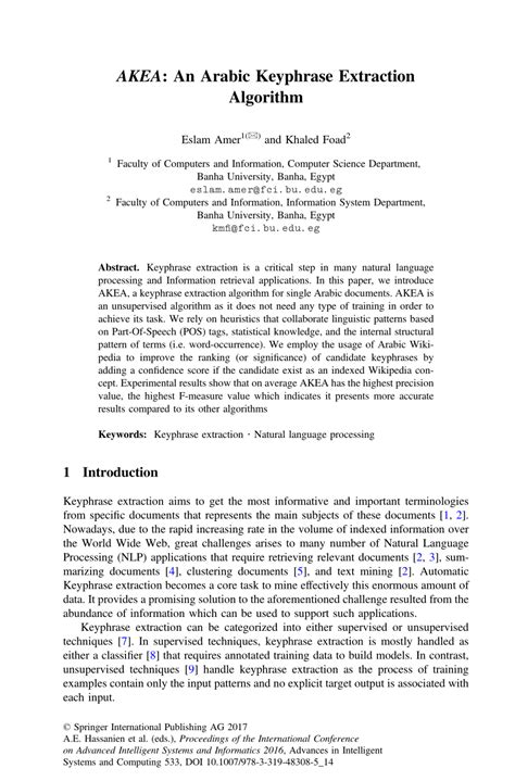 Pdf Akea An Arabic Keyphrase Extraction Algorithm
