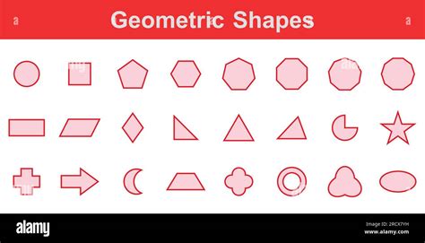 Set Of 2d Geometric Shapes In Math Circle Square Pentagon Hexagon Heptagon Octagon Decagon
