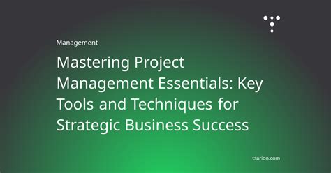 Mastering Project Management Essentials Key Tools And Techniques For Strategic Business Success