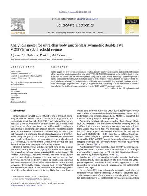 Pdf Analytical Model For Ultra Thin Body Junctionless Symmetric
