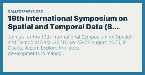 Sstd 2025 Symposium On Spatial And Temporal Databases