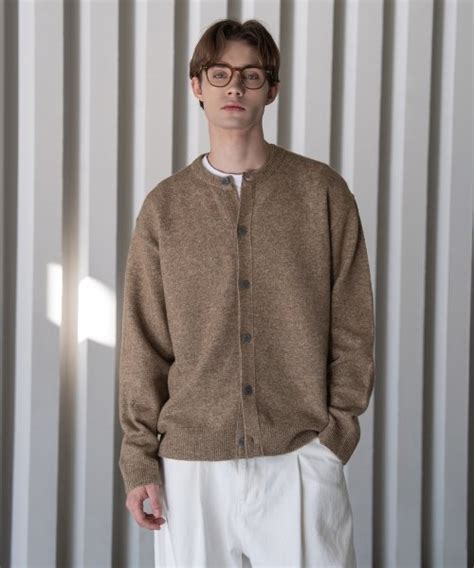 데꼬로소 컴포트 라운드넥 울 가디건 베이지 브라운 위시버킷