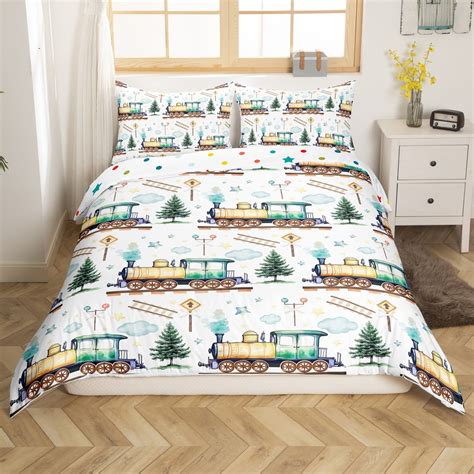 Erosebridal Kawaii Train Comforter Cover Full Cartoon Railroad Bedding Full Size Rail Vehicle
