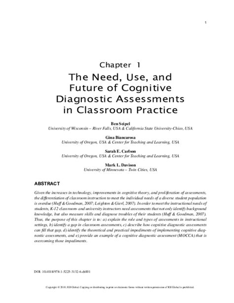 Pdf The Need Use And Future Of Cognitive Diagnostic Assessments In Classroom Practice