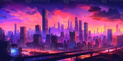 Aesthetic City Synthwave Wallpaper With A Cool And Vibrant Neon Design