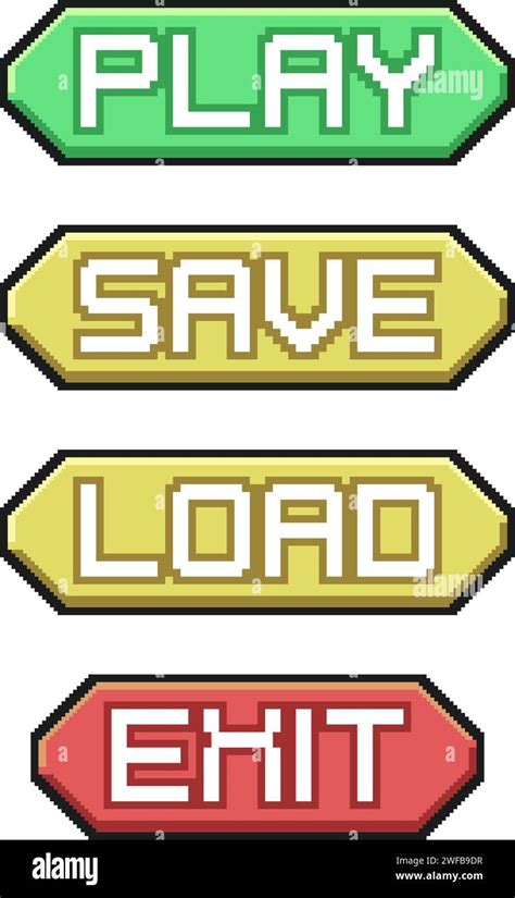 Menu Interface Buttons Pixel Art Set 8 Bit Graphical User Interface