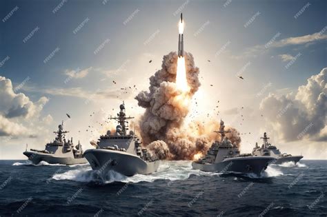 Misiles Dirigidos A Barcos De Guerra Navales Militares Siendo