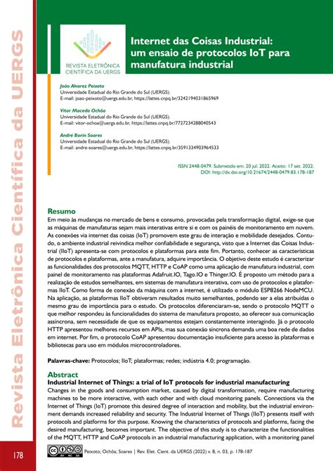 Pdf Internet Das Coisas Industrial Um Ensaio De Protocolos Iot Para